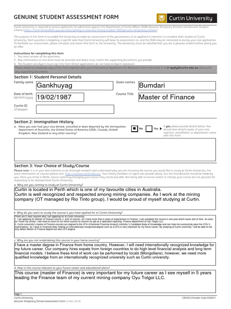 Curtin University Student Assessment | PDF | Travel Visa