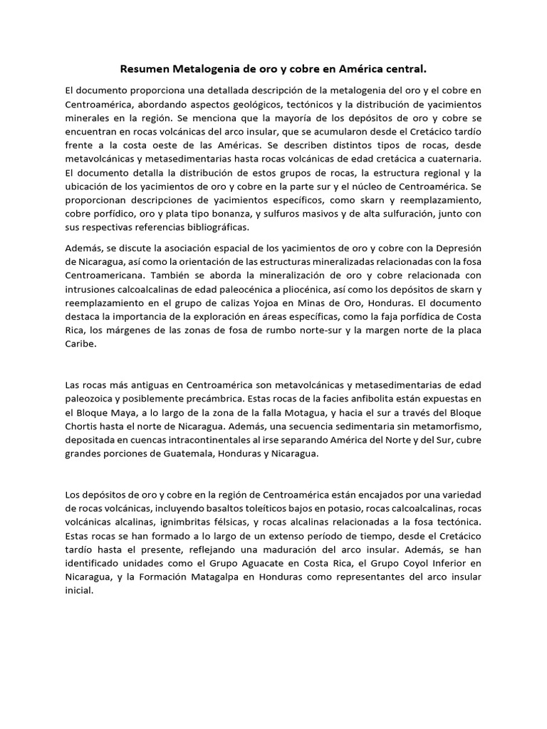 Resumen Metalogenia de Oro y Cobre en América Central | PDF ...
