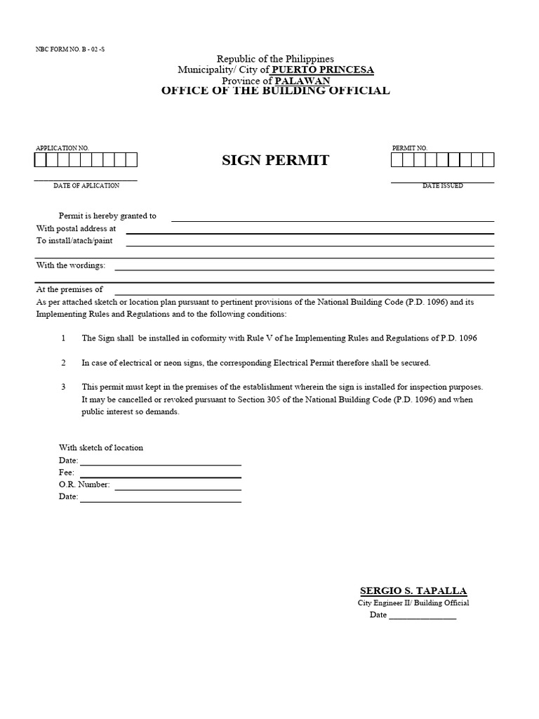 5_ NBC Form No_ B-02 - Sign Permit Form | PDF