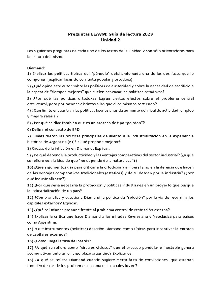 Guia de Lectura Unidad 2 - Comisión LM (2023) | PDF | Economía keynesiana | Macroeconómica