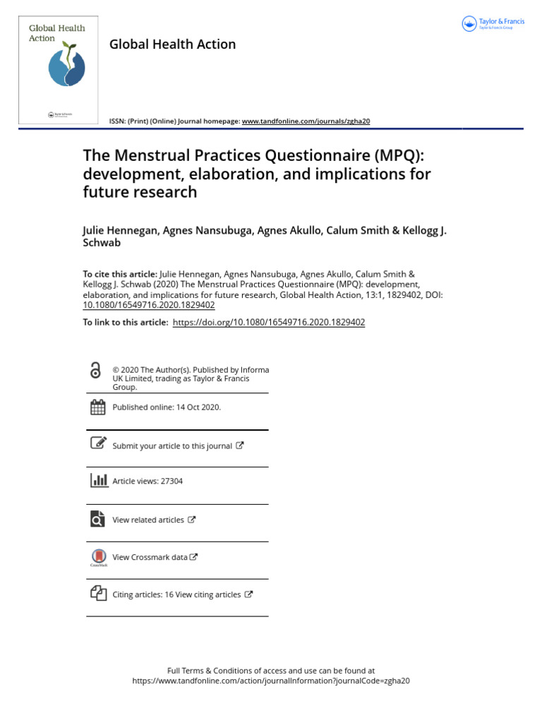 The Menstrual Practices Questionnaire MPQ development elaboration and ...