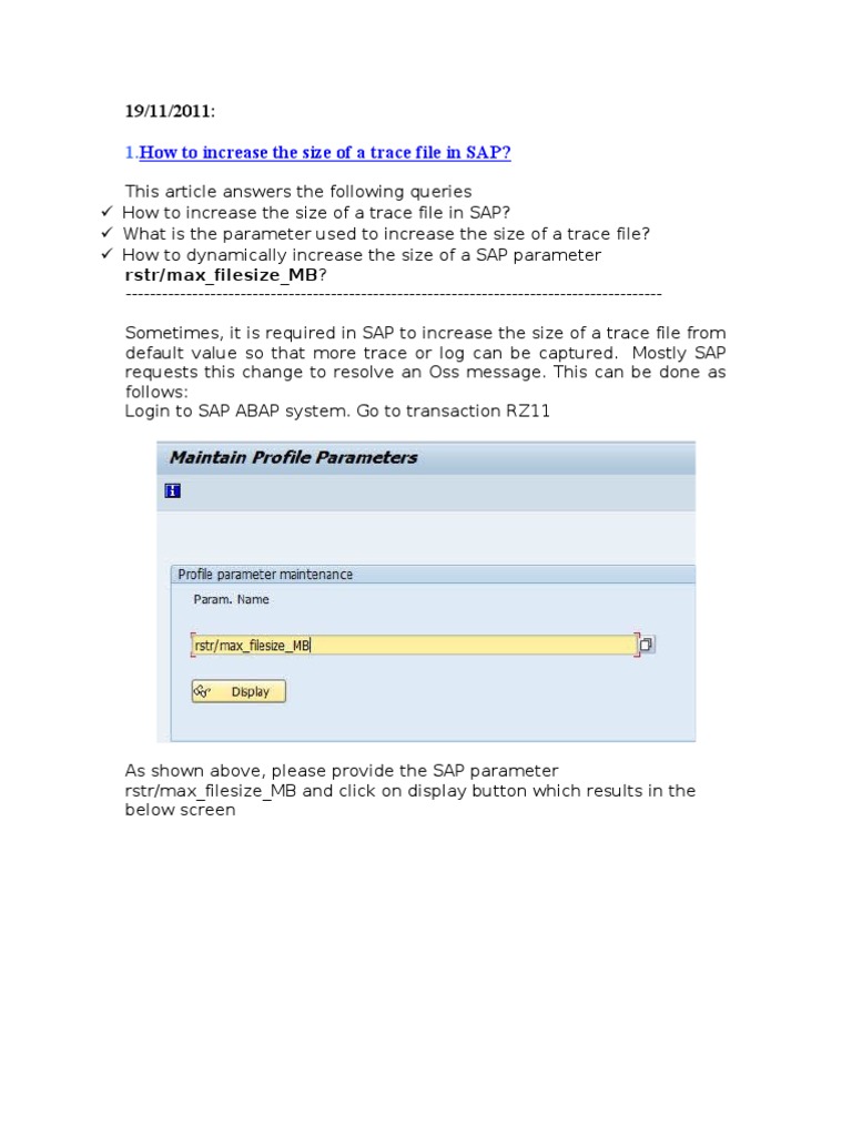 How To Increase The Size Of A Trace File In SAP Rstr max Filesize