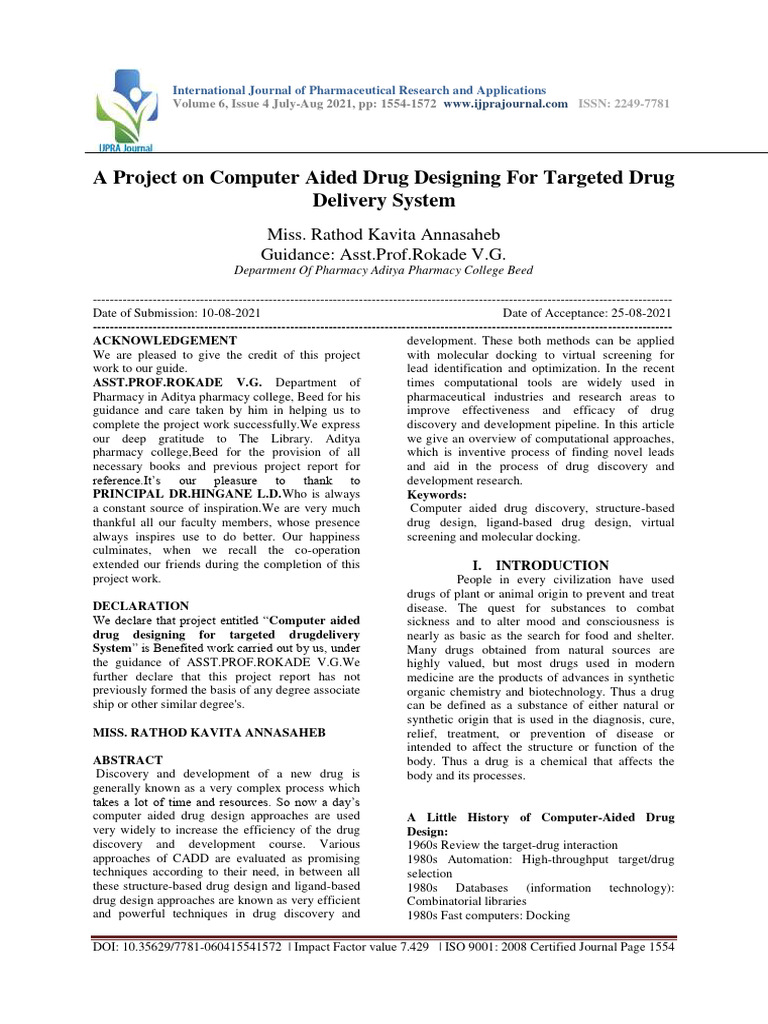 A Project on Computer Aided Drug Designing for Targeted Drug Delivery System | PDF | Drug Design ...