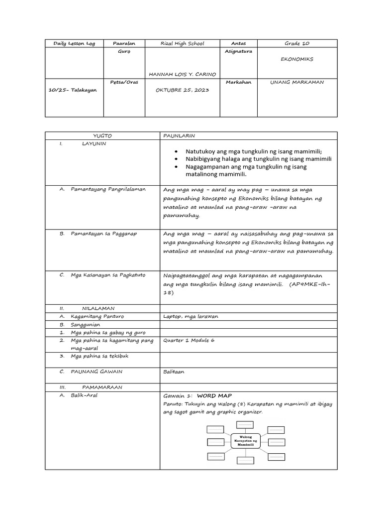 1st GP Gr.9 Ekonomiks Cot DLP | PDF