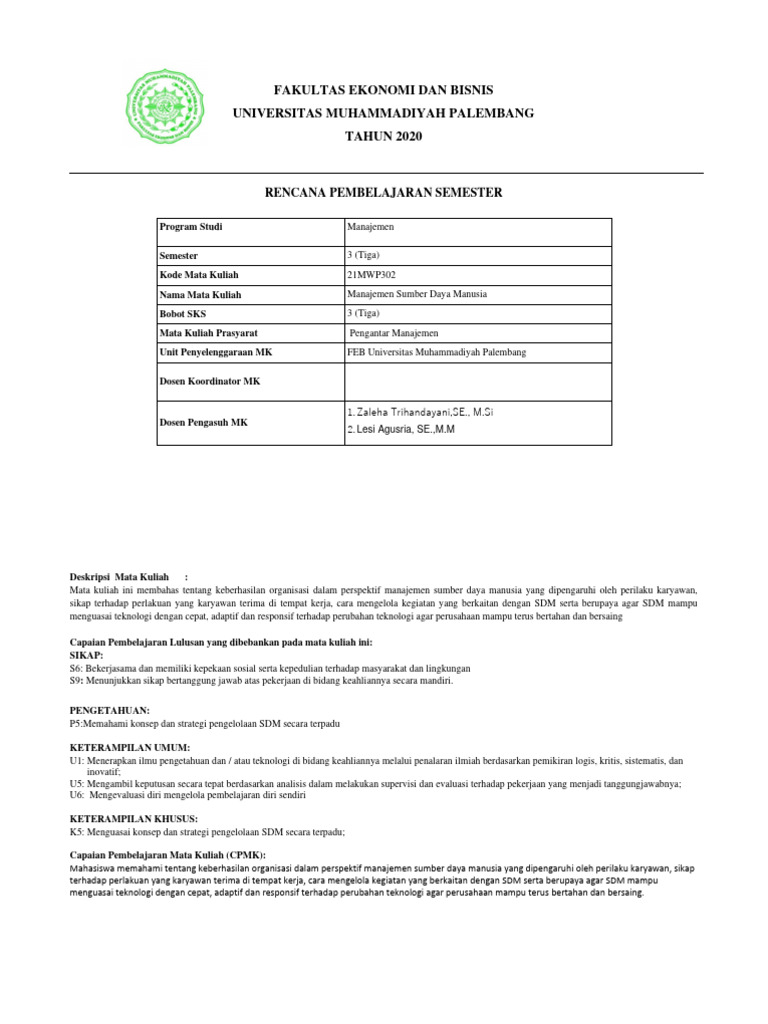 Rps MK MGT SDM (E-Learning) | PDF | Karier & Perkembangan
