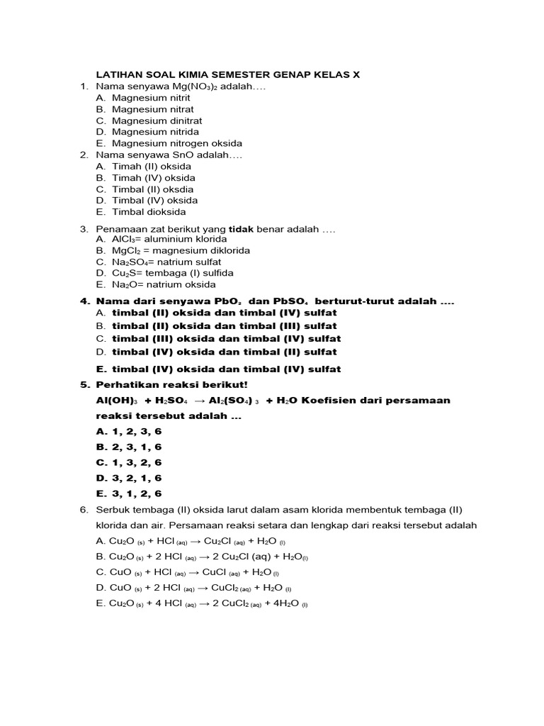 Latihan Kimia Kls X Semester Genap | PDF | Sains & Matematika