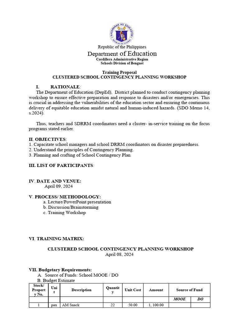 SCH INSET TRNG Design 2024 Clustered Contingency Planning1 | PDF