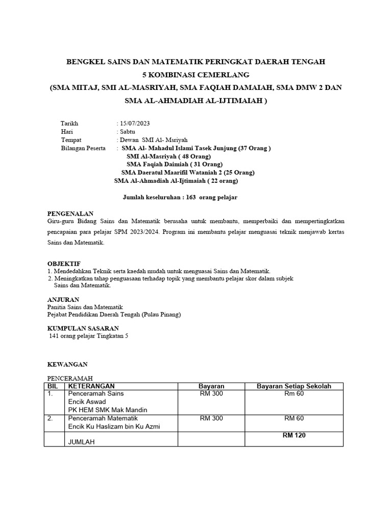 Bengkel Sains dan Matematik SMA 2023 | PDF