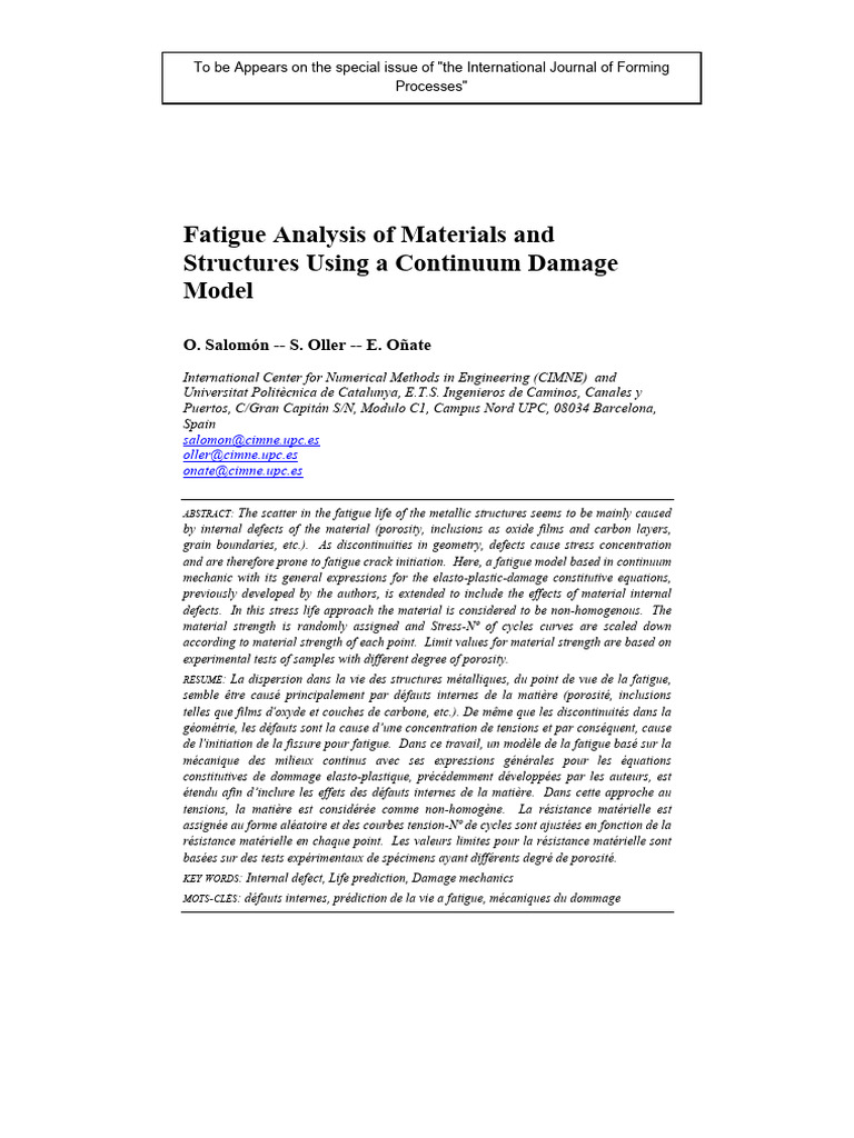 Fatigue Analysis of Materials and Structures Using A Continuum Damage Model | PDF | Fatigue ...