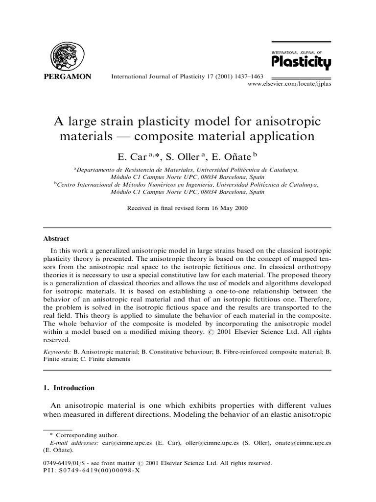 A Large Strain Plasticity Model For Anisotropic Materials Ð Composite Material Application | PDF ...