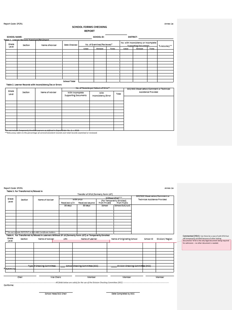 Pdfcoffee.com Annex 1a School Forms Checking Report PDF Free | PDF