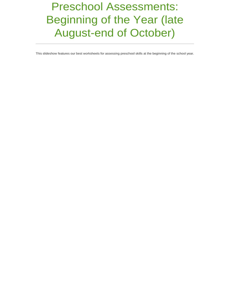 Preschool Assessments Workbook | PDF | All Rights Reserved | Green