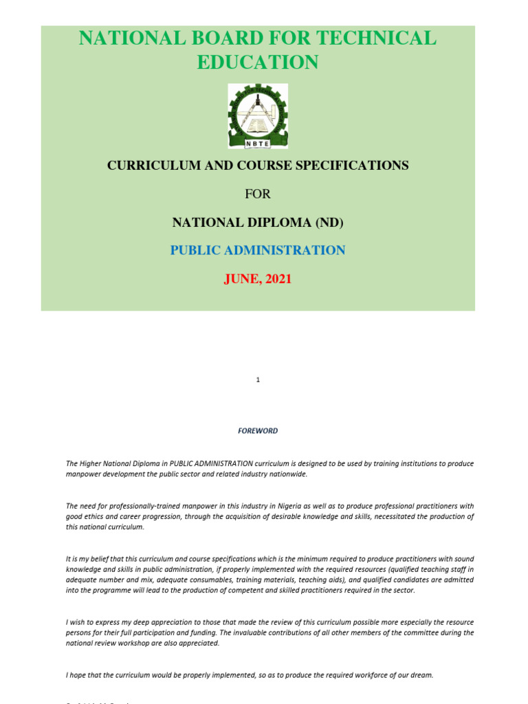 ND & HND Public Administration Curriculum | PDF | Theory | Bureaucracy