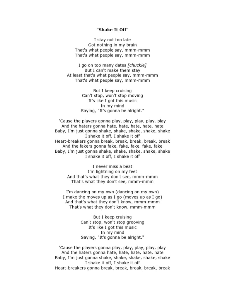 Shake It Off Lyrics Download Free Pdf Singles Music Music