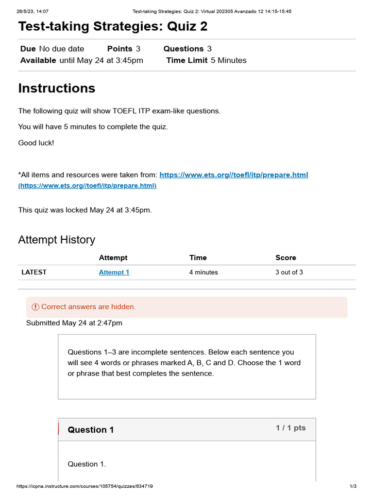 Test-Taking Strategies - Quiz 2 - Arw3 DZ | PDF