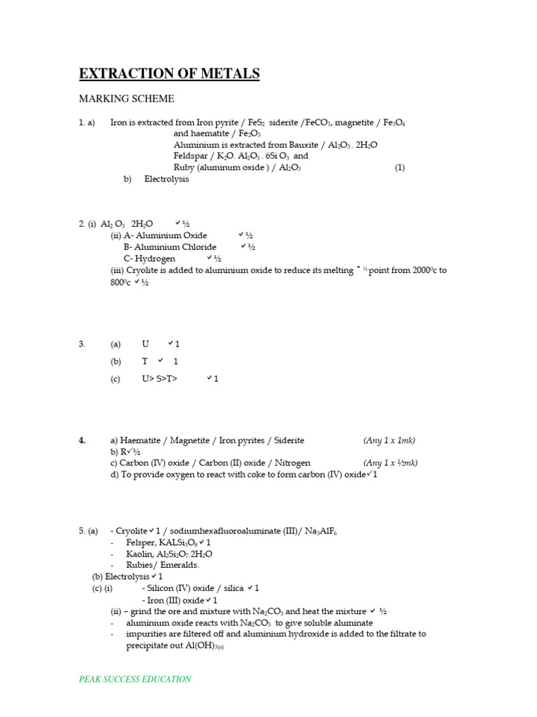Extraction of Metals A | PDF | Aluminium | Aluminium Oxide