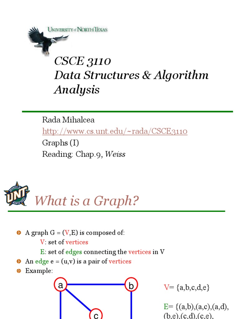Csce 3110 Data Structures And Algorithm Analysis Rada Mihalcea Graphs I Reading Chap9 Weiss