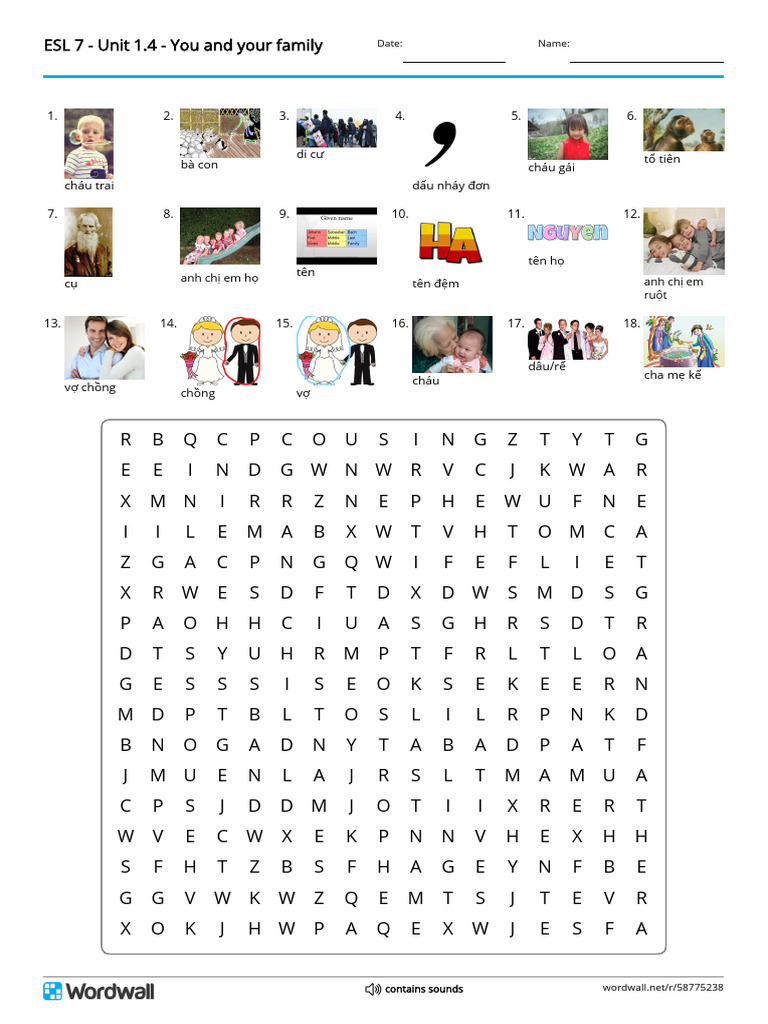 Esl 7 Unit 14 You and Your Family Wordsearch | PDF