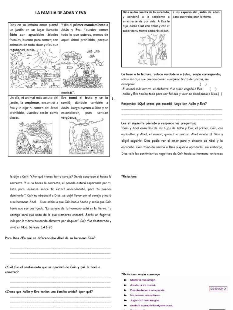Ficha La Familia de Adan y Eva | PDF | Adán y Eva | Creencia religiosa ...