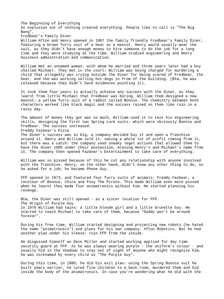 Fnaf Lore Pdf Mystery Thriller And Crime Fiction