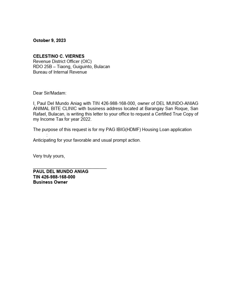 Request for Certified True Copy of Tax Document | PDF | Law