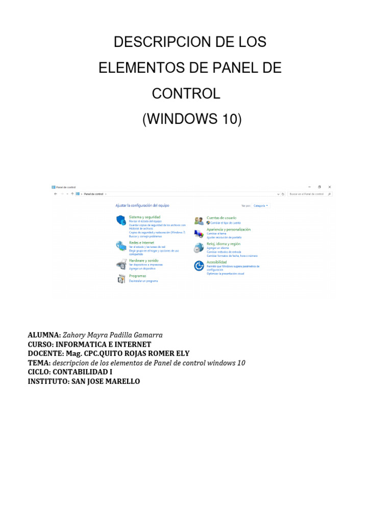 Descripcion de los elementos de panel de control W10 | PDF | Windows 10 ...