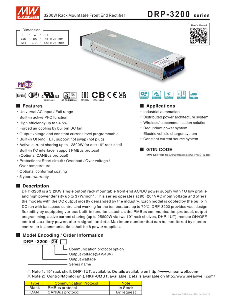 DRP 3200 Spec | PDF | Power Supply | Rectifier