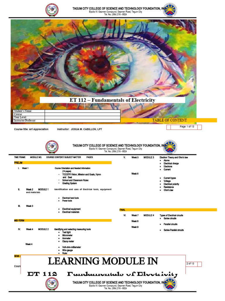 ET 112 - Fundamentals of Electricity: Tagum City College of Science and ...