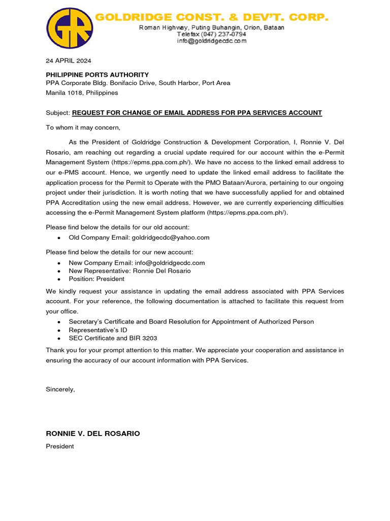 Request to Update Email for PPA Account | PDF | Finance & Money Management