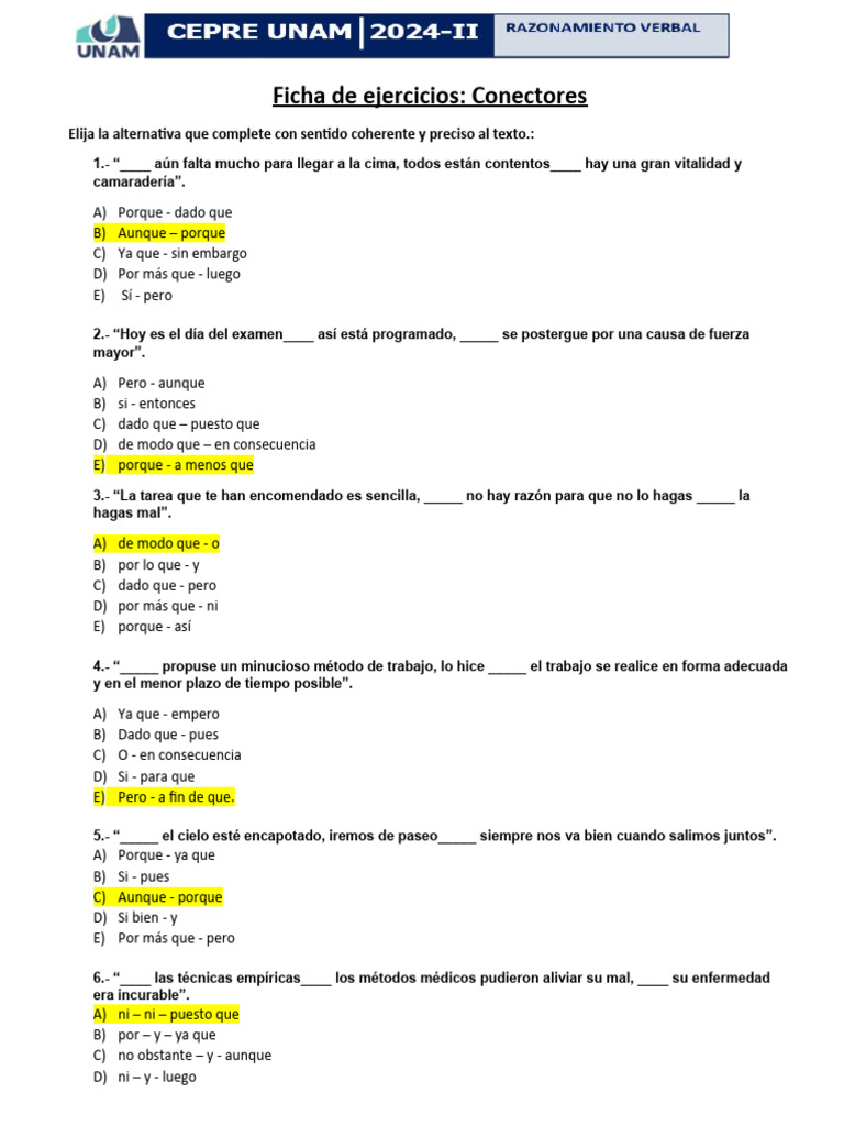 Ficha de Conectores #1 Con Respuestas | PDF