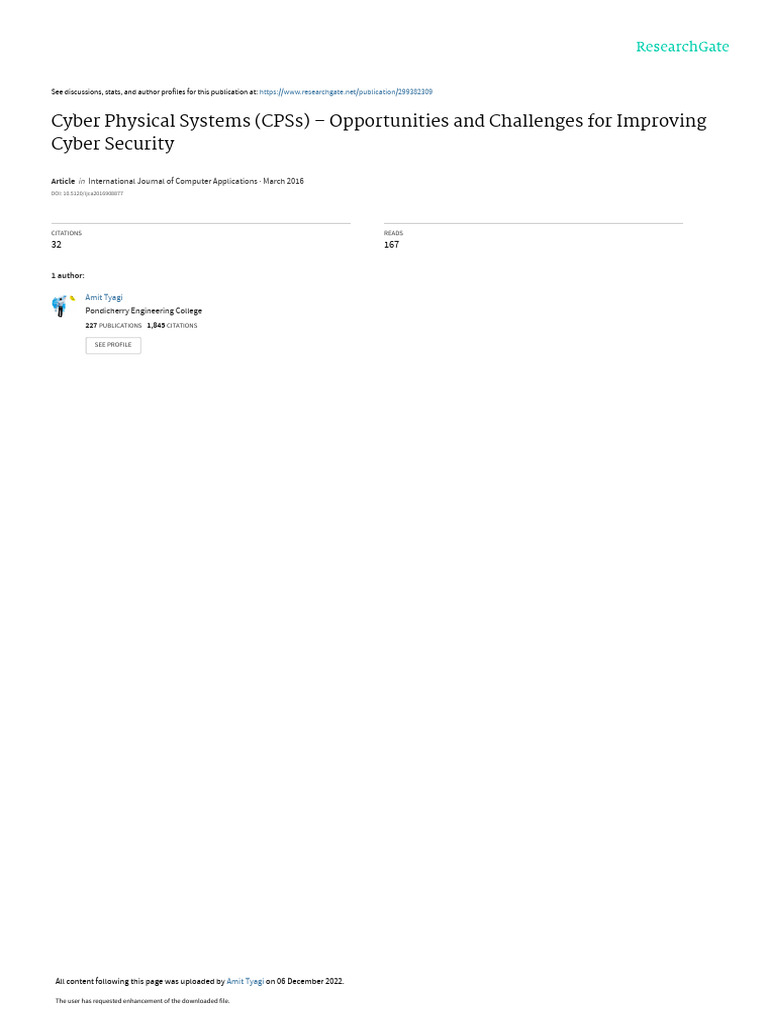 Cyber Physical Systems CPSs - Opportunities and CH | PDF | Security | Computer Security