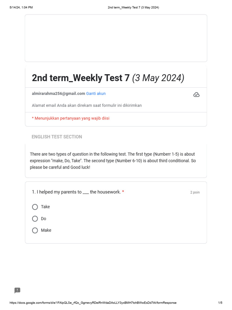 2nd Term - Weekly Test 7 (3 May 2024) | PDF