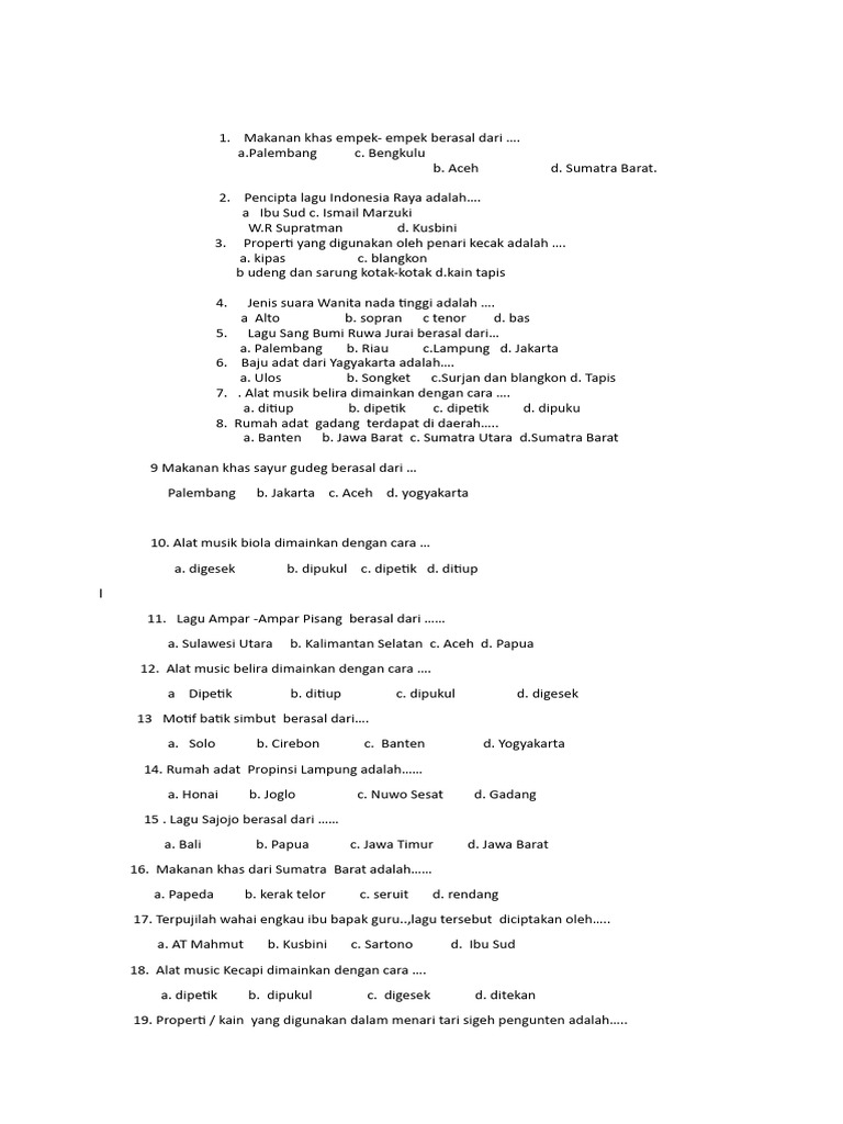 Soal SBDP Kelas 5 2023 2024 Semester 1 | PDF