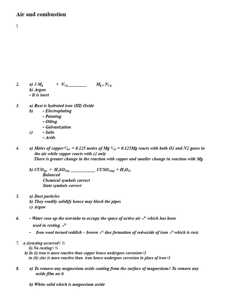 Air Composition and Combustion Reactions | PDF | Rust | Magnesium