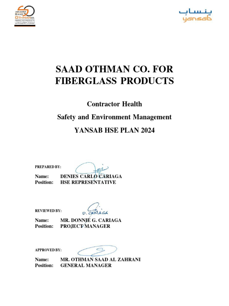 Yansab Ehss Plan 2024 | PDF | Occupational Safety And Health | Safety