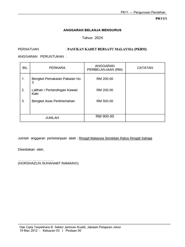 Anggaran Belanja Mengurus PKBM 2024 | PDF