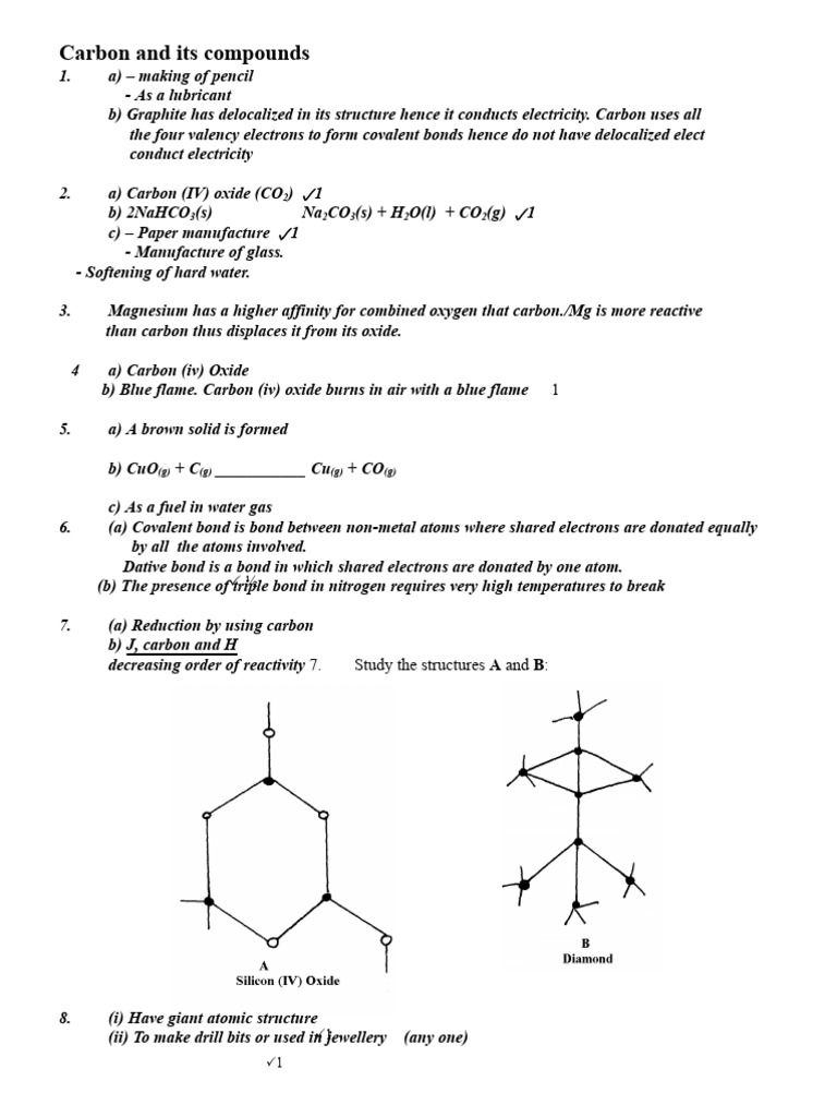 FORM 2 CARBON ANS Teacher - Co - .Ke | PDF | Carbon | Chemical Bond