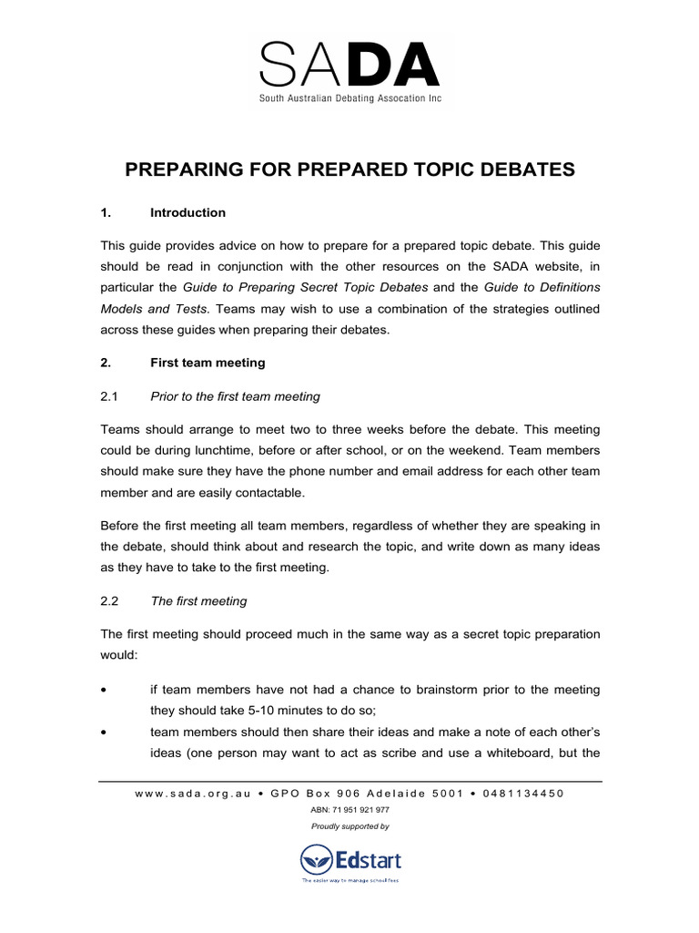 Guide To Preparing For Prepared Topic Debates | PDF | Human ...