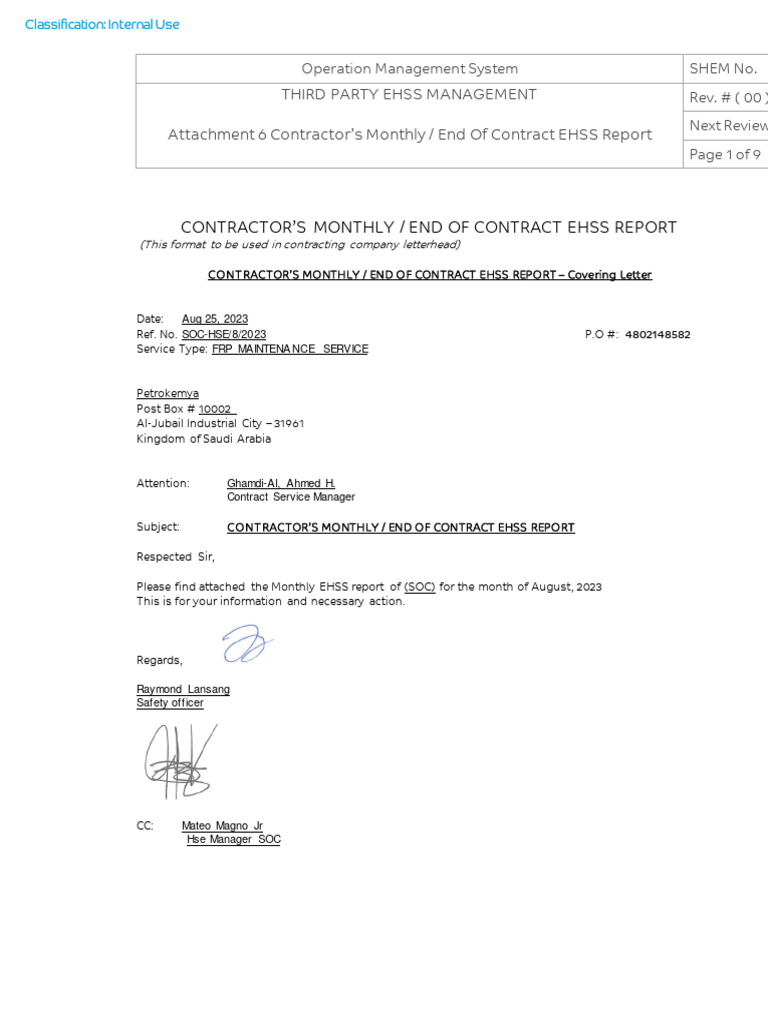 1.contractor Monthly End Repot Aug 2023 | PDF | Manufactured Goods ...