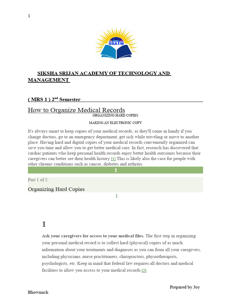 MRS 1 MRD Organisation Methods | PDF | Medical Record | Online And Offline