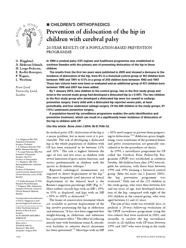 Prevention of Dislocation of The Hip in Children With Cerebral Palsy ...