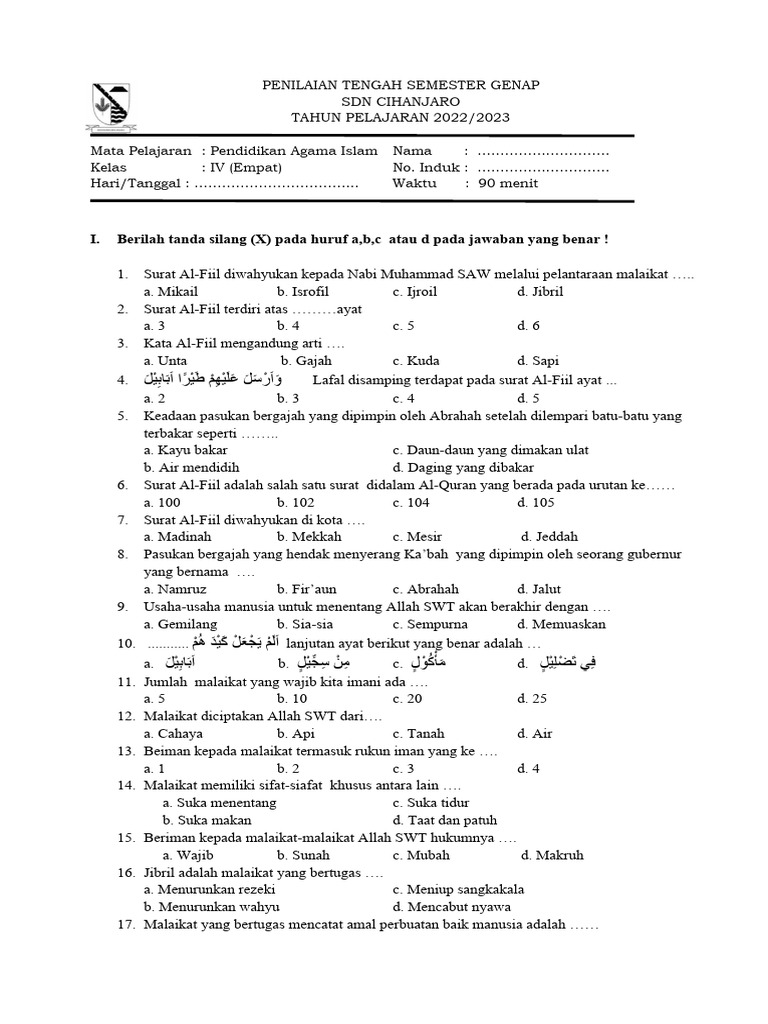 PTS Genap PAI KELAS 4 | PDF