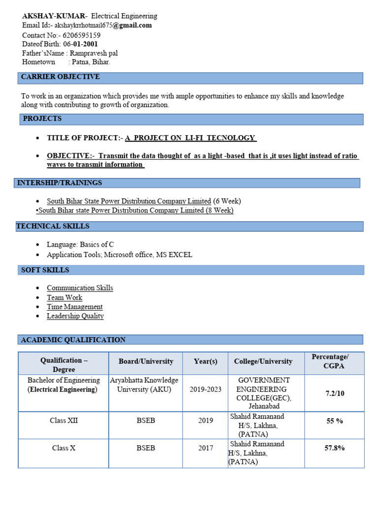 Sample Resume Formats2 | PDF | Cognition | Learning