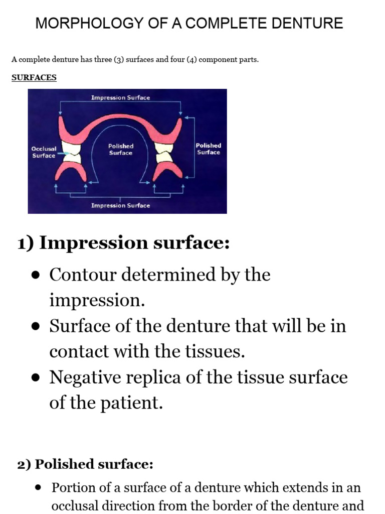 Morphology of a Complete Denture | PDF | Dentures | Dentistry