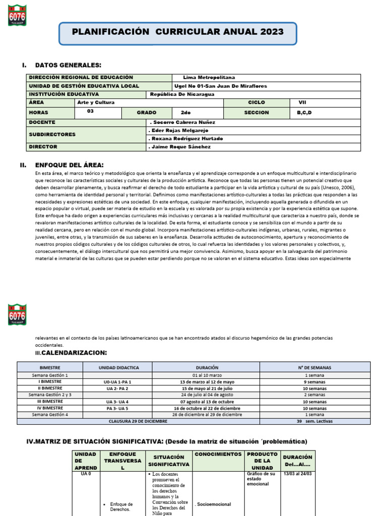 A - FORMATO DE PLANIFICACIÓN 2023-Arte y Cultura 1ero y 2do. 08-03-23 | PDF | Evaluación ...