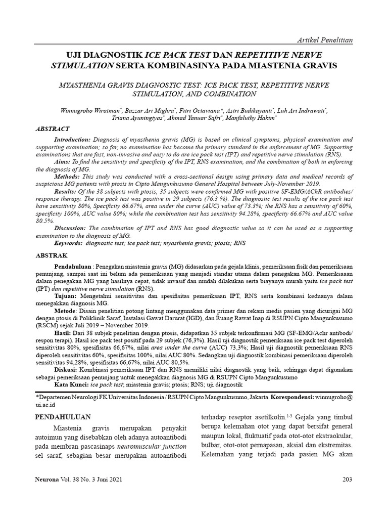 Uji Diagnostik Miastenia Gravis: IPT & RNS | PDF | Sains & Matematika