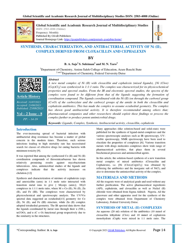 GSARJMS742023 Gelary Scripts | PDF | Coordination Complex | Solubility