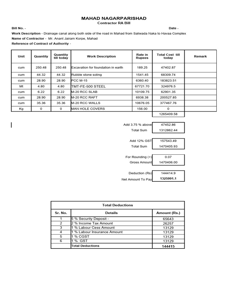 RA Bill | PDF | Concrete | Materials