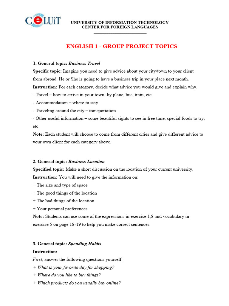 Group Project Topics for English 1 | PDF | Human Communication | Cognition
