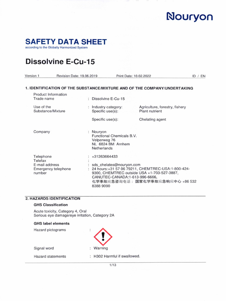MSDS CU-EDTA | PDF | Dangerous Goods | Occupational Safety And Health